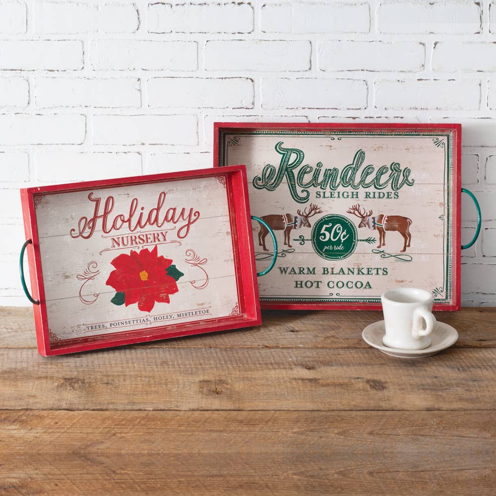 Set of Two Wood Holiday Serving Trays – DOP Antiques